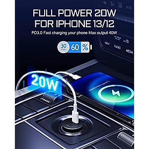 USB C Car Charger, Aergiatech 40W PD 3.0 Fast Car Charger Adapter Dual Port, Metal Type C Car Charger Compatible with iPhone 13/13 Pro/12/12 Pro/11/X/SE, Galaxy S21/S20/Note20, iPad, Pixel 4, Black