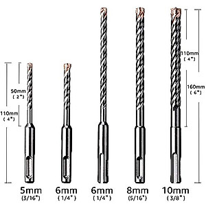EZARC PGM Masonry Drill Bit Set 5PC SDS-Plus Hammer Drill Bits 4-Cutter Carbide Tips for Reinforced Concrete, Masonry, Marble, Brick and Tile