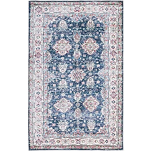 Safavieh Tucson Collection Machine Washable Slip Resistant 5' x 8' Navy/Beige TSN196N Vintage Persian Distressed Living Room Dining Bedroom Area Rug