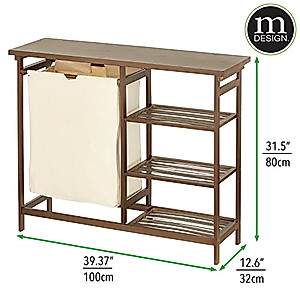 mDesign Bamboo Freestanding Laundry Hamper Basket Table - Storage Shelves for Folding Clothes and Organizing Detergent, Fabric Softener, Bleach, Dryer Sheets - Echo Collection - Espresso Brown
