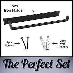 Blacksmith Handmade Farmhouse Wrought Iron Wall Mount Decorative Rustic Paper Towel Holder for Kitchen #MD19002 (Black)