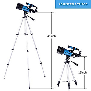Telescope for Kids Astronomy Beginners - 70mm Aperture Refractor Telescope for Viewing Planets Stars with Adjustable Tripod Phone Adapter Wireless Remote Cool Christmas Astronomy Gifts for Kids, Blue