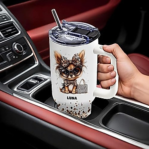 Personalized Dog Tumbler with Portuguese Podengo Pequeno Dog’s Name – Custom Travel Coffee Cup 40oz, Travel Coffee Cup, Gift for Mother's day, Father's day, Christmas ZcZKLZ