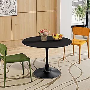DKLGG 42" Modern Round Dining Table with MDF Table Top, Metal Base Pedestal Table Tulip Table Kitchen Table for 4-6 Person, Small Space Home, End Table Leisure Coffee Table, Black