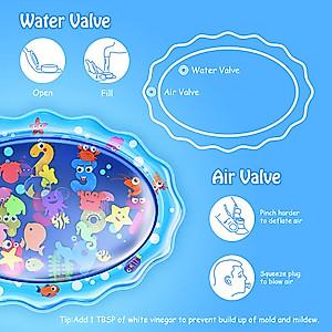 heytech Tummy Time Baby Water Mat, Infant Toy Inflatable Play Mat Activity Center for 3 6 9 Months Newborn Boy Girl 33.5"X24"
