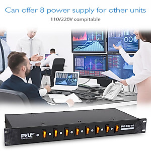 PYLE-PRO 8 Outlet Strips Electric Rack Mount PDU Unit w/ Digital Display and Surge Protection, 1U/15A/120V Aluminum Alloy Power, Covered w/ ON/OFF Switch, Wide Usage & Built-In Circuit Breaker