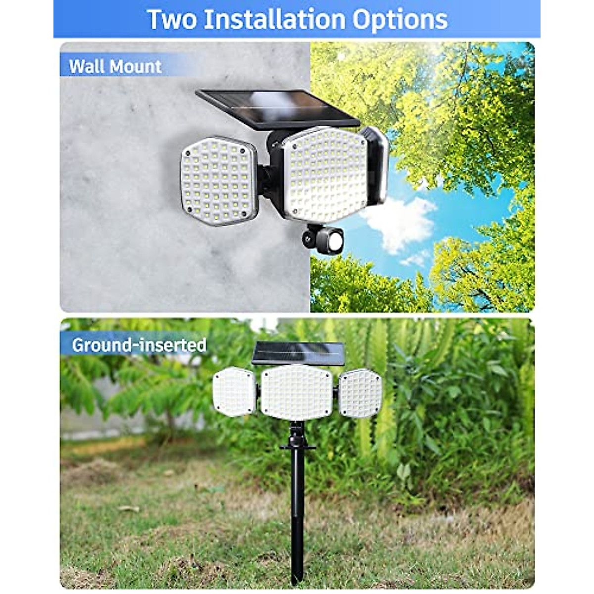 HAARAY Solar Outdoor Lights Motion Sensor Outdoor Lights with Ground Stakes, 208 LED Super Bright IP65 Waterproof 3 Head Security Flood Lights for Front Door Garden Porch Fence