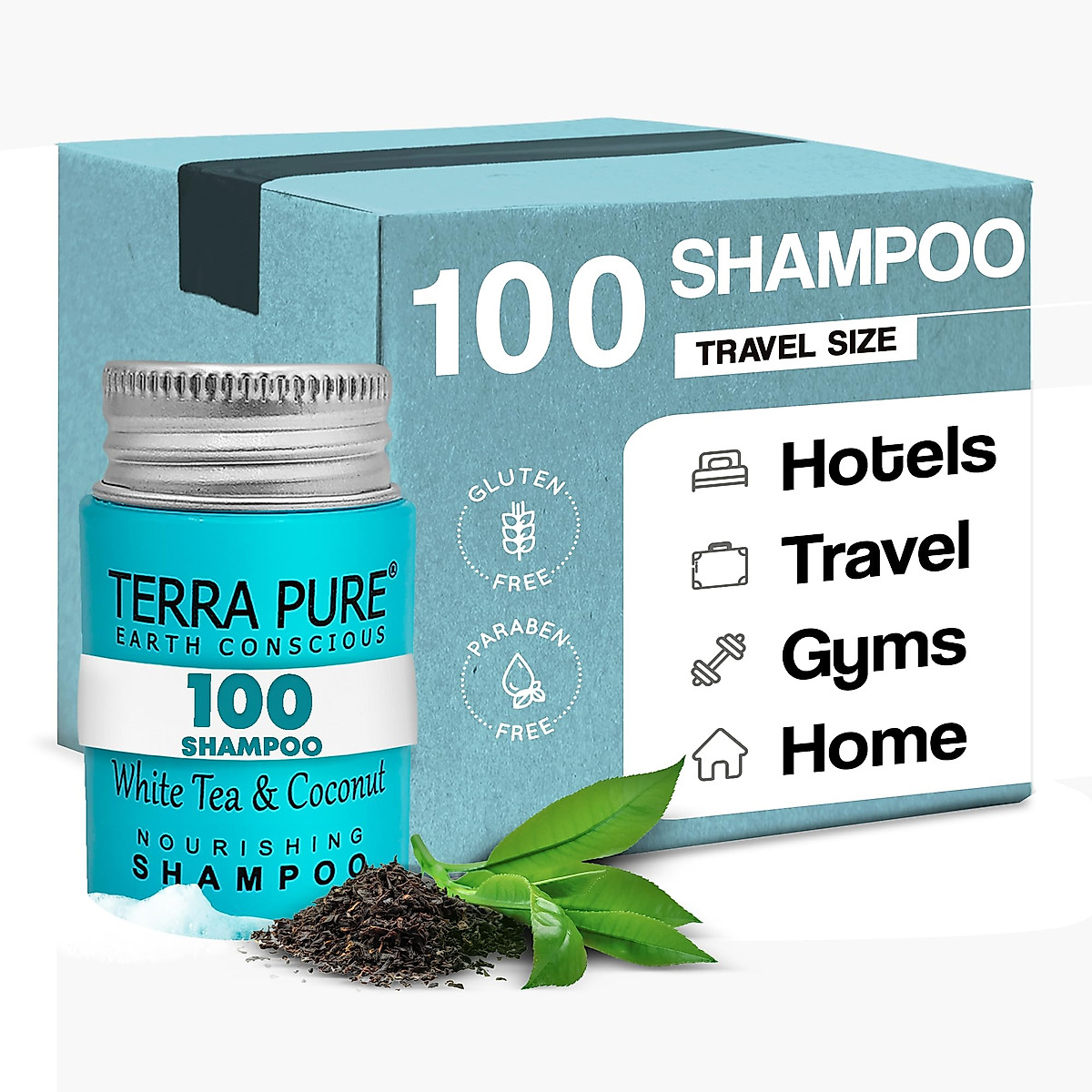 Terra Pure White Tea & Coconut Shampoo, Travel Size Hotel Amenities, 1 oz. (Case of 100)