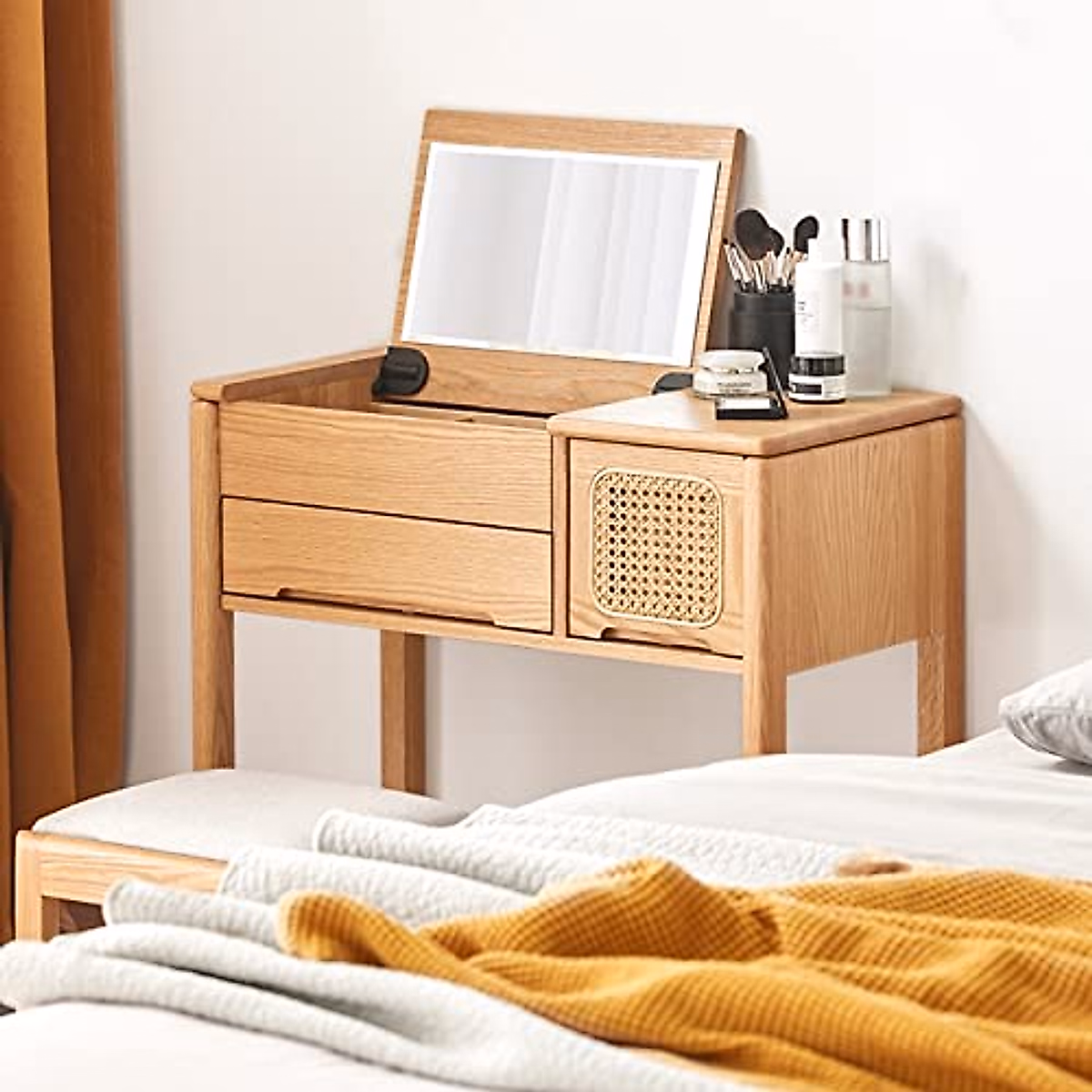 ULTRAWAVE Makeup Table Vanity Desk Flip Dressing Table with 2 Drawers and Mirror Bedroom Closet Supplement Furniture Vanity Dressing