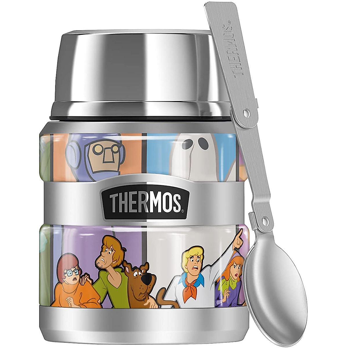 Scooby-Doo Bad Guys THERMOS STAINLESS KING Stainless Steel Food Jar with Folding Spoon, Vacuum insulated & Double Wall, 16oz