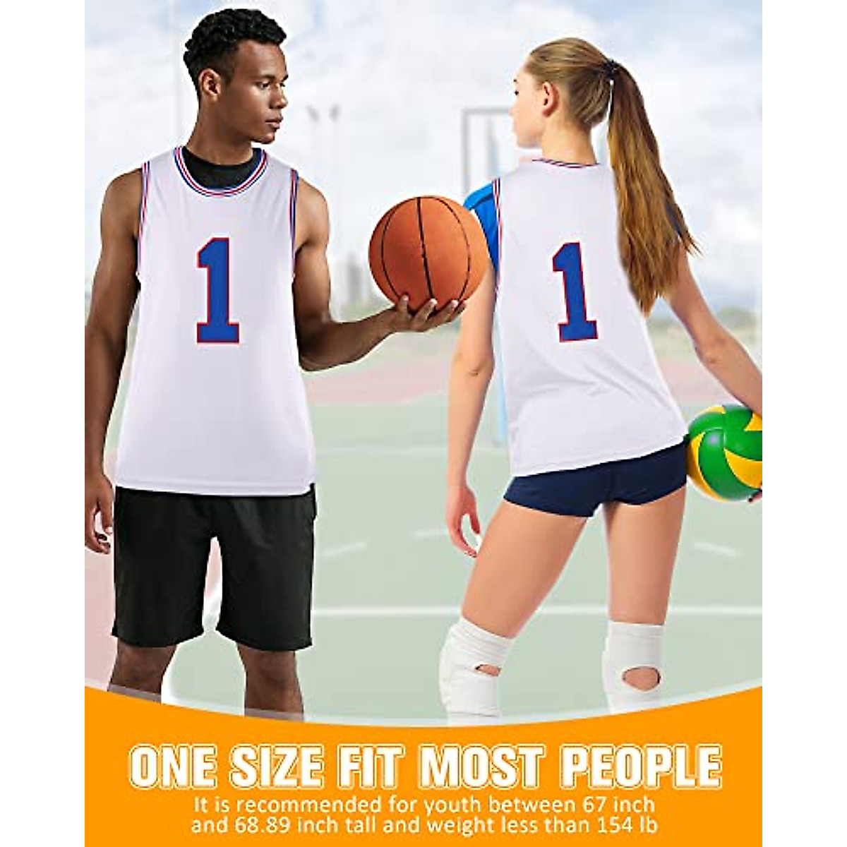 Funtery 12 PCS Men Basketball Jerseys Mesh Basketball Uniform 2XL Reversible Basketball Team Jersey for Men(White)