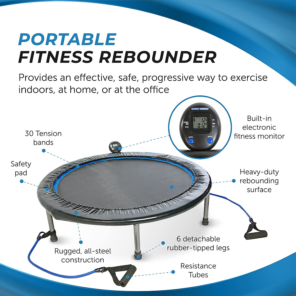 Stamina Intone Plus Trampoline with Resistance Bands - 38 inch Exercise Rebounder, Outdoor and Indoor Trampoline, Exercising Equipment At Home, Recreational Trampolines