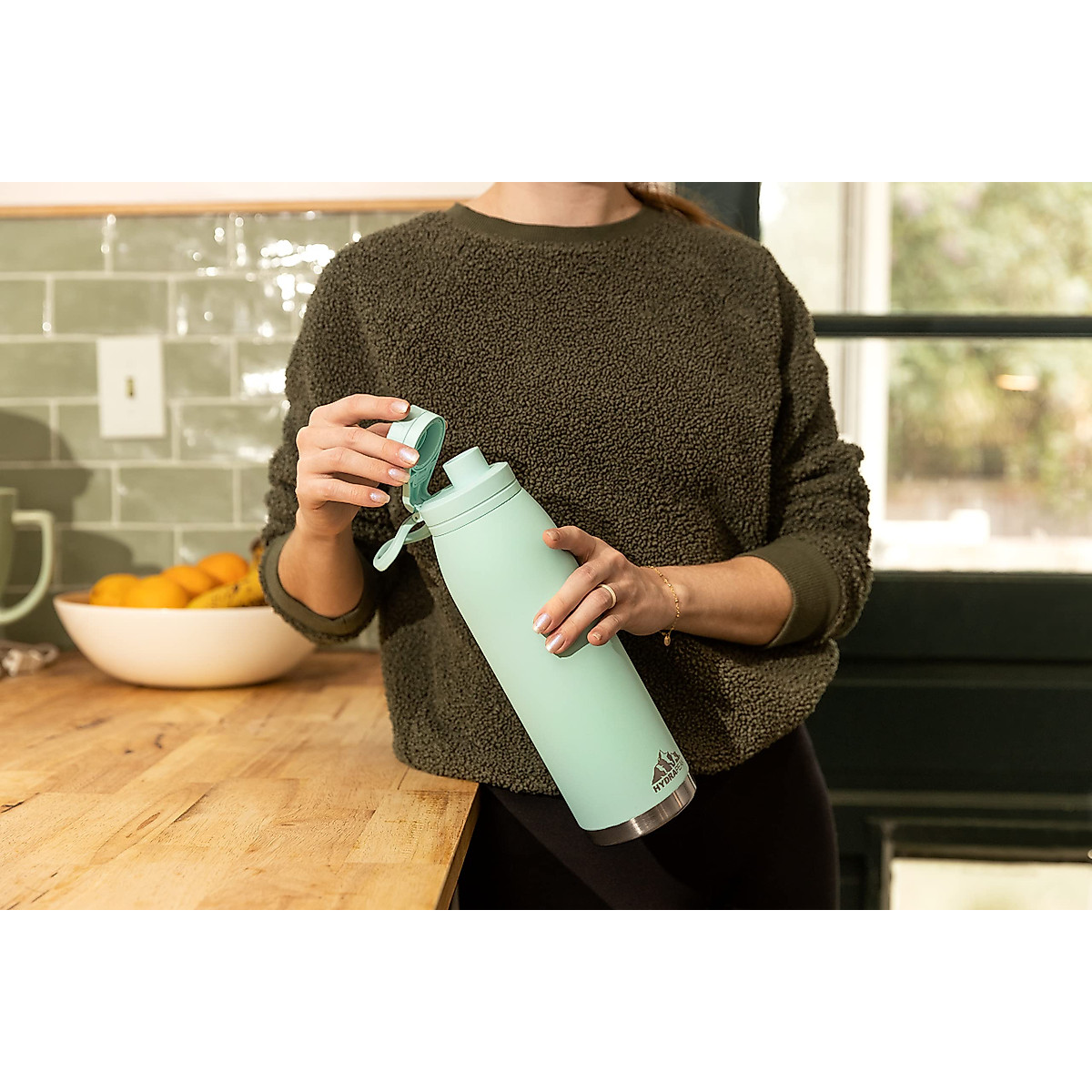 Hydrapeak Chug Lid With Flexible Handle - Fits All Hydrapeak Wide Mouth Insulated Water Bottles, Leak Proof and Spill Proof Bottle Cap (Pale Sage)