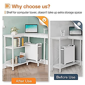 ODK Small L Shaped Computer Desk with Reversible Storage Shelves, 58 Inch Corner Desk with Monitor Stand for Small Space, Modern Simple Writing Study Table for Home Office Workstation, White