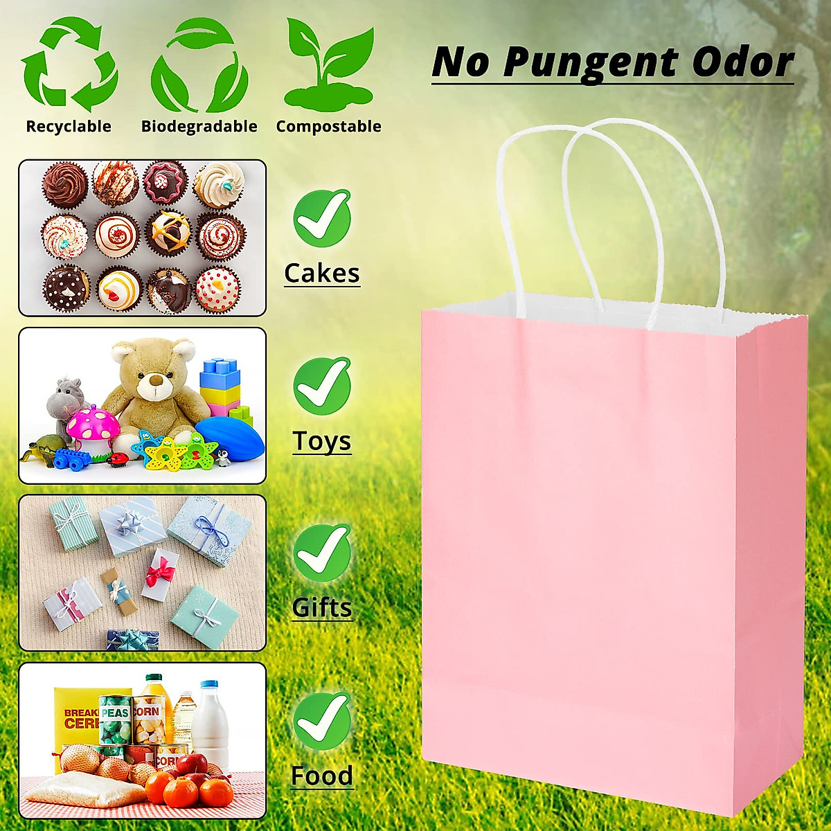 100 Pack 5.9x3.15x8.26 inch Small Pink Gift Bags, Kraft Bags with Handles Bulk for Birthday Party Favors,Gift Paper Bags,Retail Shopping Business Goody Craft Gift Bags