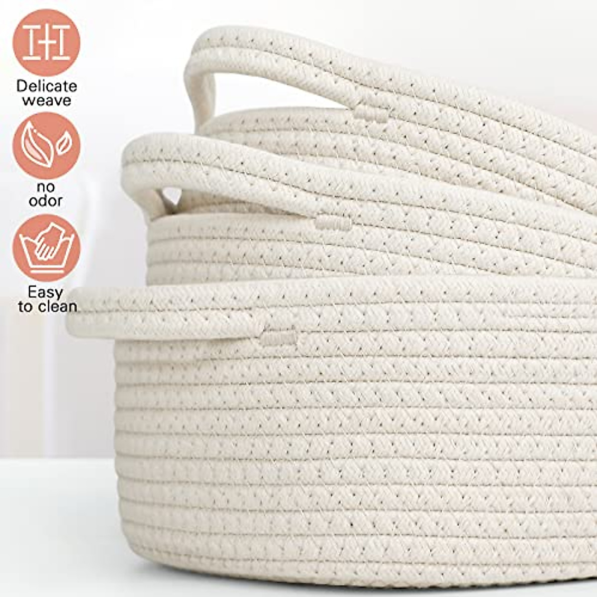 MZVUL Cotton Rope Storage Basket, 5 PCS Woven Baskets for Organizing, Toy Storage Small Baskets, Cuboid Woven Storage Basket with Handles for Baby Nursery, Bathroom Organizer Bins (Beige)