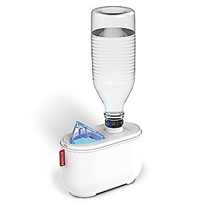 Boneco Hotel Room PET Bottle Reservoir Ultrasonic Travel Humidifier w/Variable Output, Auto Shut-Off, Empty Indicator, and Included Travel Bag, White
