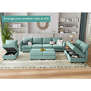 HONBAY Modular Sofa Sectional Sleeper Couch with Ottomans Reversible Sleeper Sectional Sofa Modular Couch with Storage, Aqua Blue