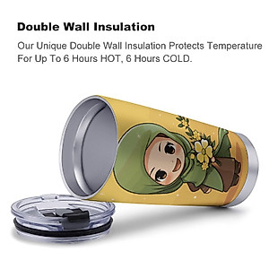 FZMTLDS Cartoon Muslim Girl Tumbler 20oz Stainless Steel Water Bottles with Handle Leak-proof Large Capacity Car Cup Travel Mug Insulated Coffee Cup Gifts for Women Men