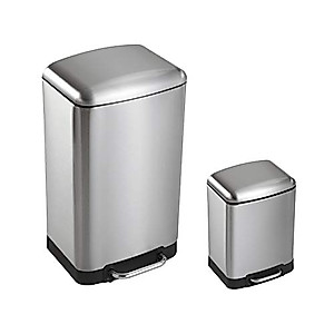 happimess HPM1008A Ashley Rectangular 8-Gallon Trash Can with Soft-Close Lid with Free Mini Trash Can, No Slamming, Fingerprint-Proof, Large: 7.9 Gallons, Small: 1.6 Gallons, Stainless Steel