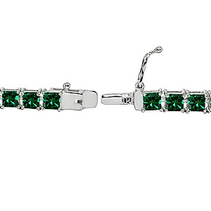 B. BRILLIANT Sterling Silver Simulated Emerald 4mm Princess-Cut Square Classic Tennis Bracelet