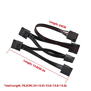 GELRHONR IDE to SATA Power Splitter Cable,LP4 4Pin IDE to 5 x15 Pin SATA Power Conversion Line Extension Y-Cable for Hard Disk