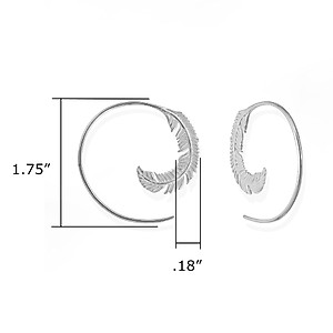 Boma Jewelry Sterling Silver Feather Matte Finish Pull Through Hoop Earrings