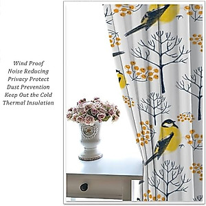 Birds Window Curtains for Bedroom Winter Pattern with Birds on The Tree Bedroom Rod Pocket Light Filtering Drape Curtain for Kids Room W42 x L63 Inch