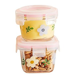 2 Pack 4 OZ Mini Glass Food Storage Containers Portable Small Food Jars with Airtight Locking Lid,Leakproof Reuseable Small Container for Food Portion,Dipping Sauce,Snack,Nut,Yogurt,Freezer Microwave Safe (pink)