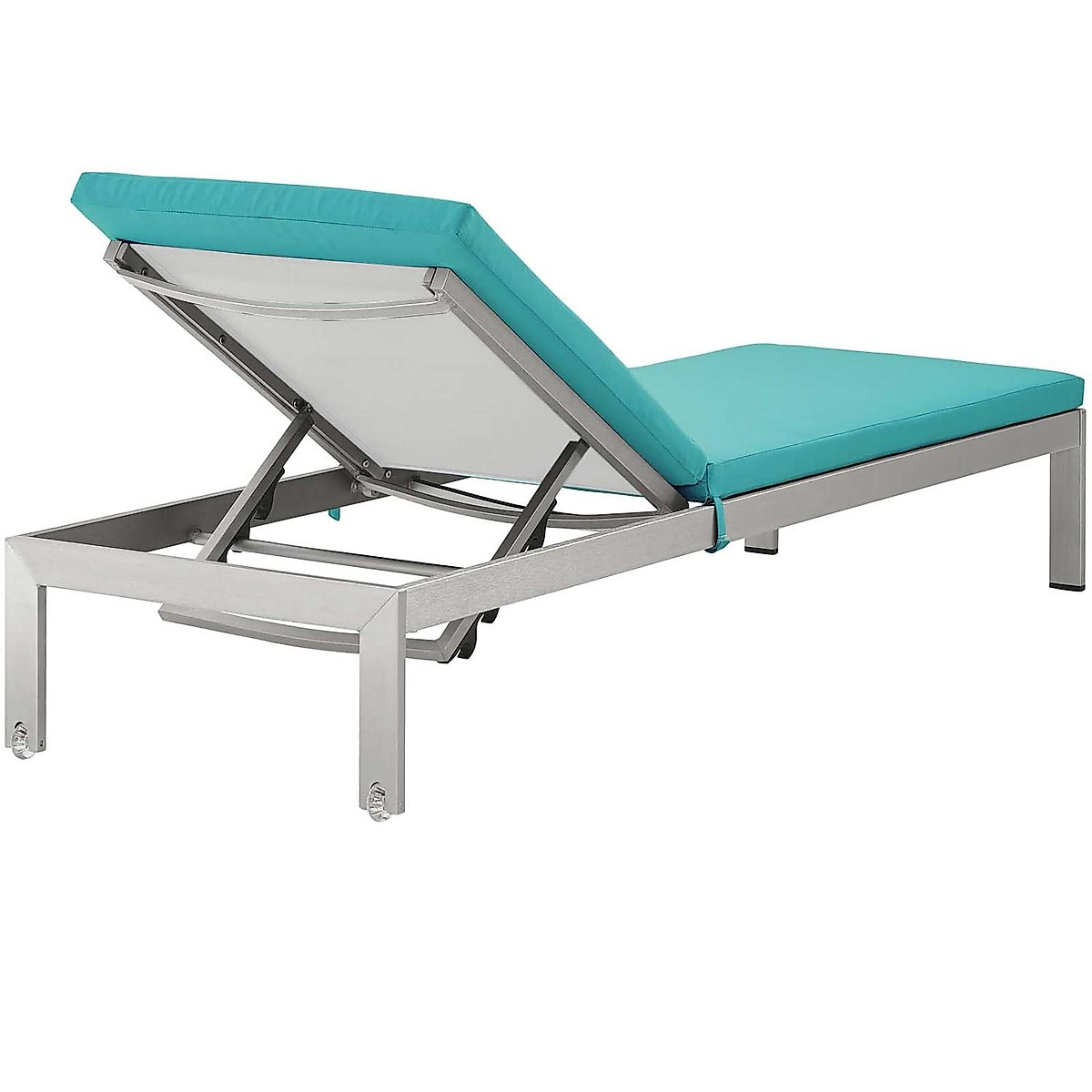 Modway Shore Aluminum Outdoor Patio Chaise Poolside Lounge Chair with Cushion in Silver Turquoise
