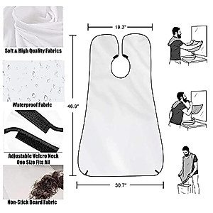 Beard Bib, Non-Stick Beard Apron for Shaving Trimming, Beard Catcher with Strong Suction Cups, Beard Hair Catcher - Unique Gifts for Men. (White)
