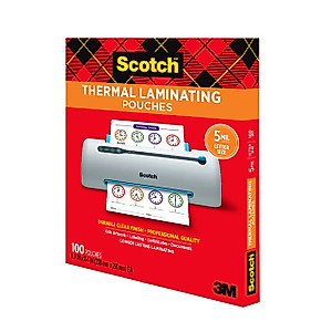 Scotch Thermal Laminating Pouches Premium Quality, 5 Mil Thick for Extra Protection, 100 Pack Letter Size Laminating Sheets, Our Most Durable Lamination Pouch, 8.9 x 11.4 inches, Clear (TP5854-100)