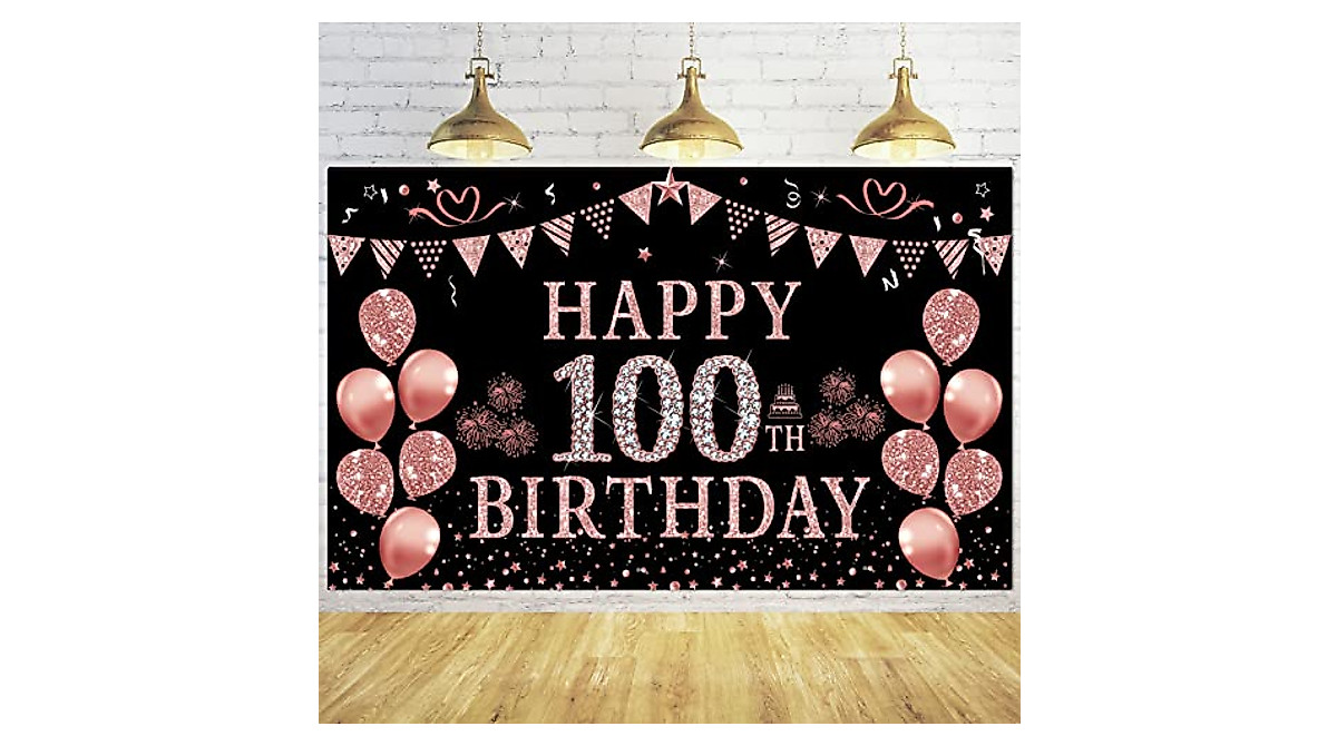 Rose Gold 100th Birthday Decorations & Backdrop for Women