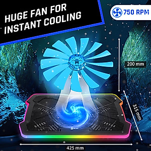KLIM Ultimate - RGB Laptop Cooling Pad with LED Rim - New 2024 - Gaming Laptop Cooler - USB Powered Fan - Very Stable and Silent Laptop Stand - Compatible up to 17" - PC Mac PS5 PS4 Xbox One