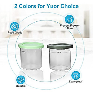 AZLESLOG 16 oz. Containers | Extra Replacement Pints and Lids - Compatible with NC300, NC301,CN305A, NC299AM Series Ice Cream Makers, Airtight and Dishwasher Safe (Green+Grey-2 Pack)