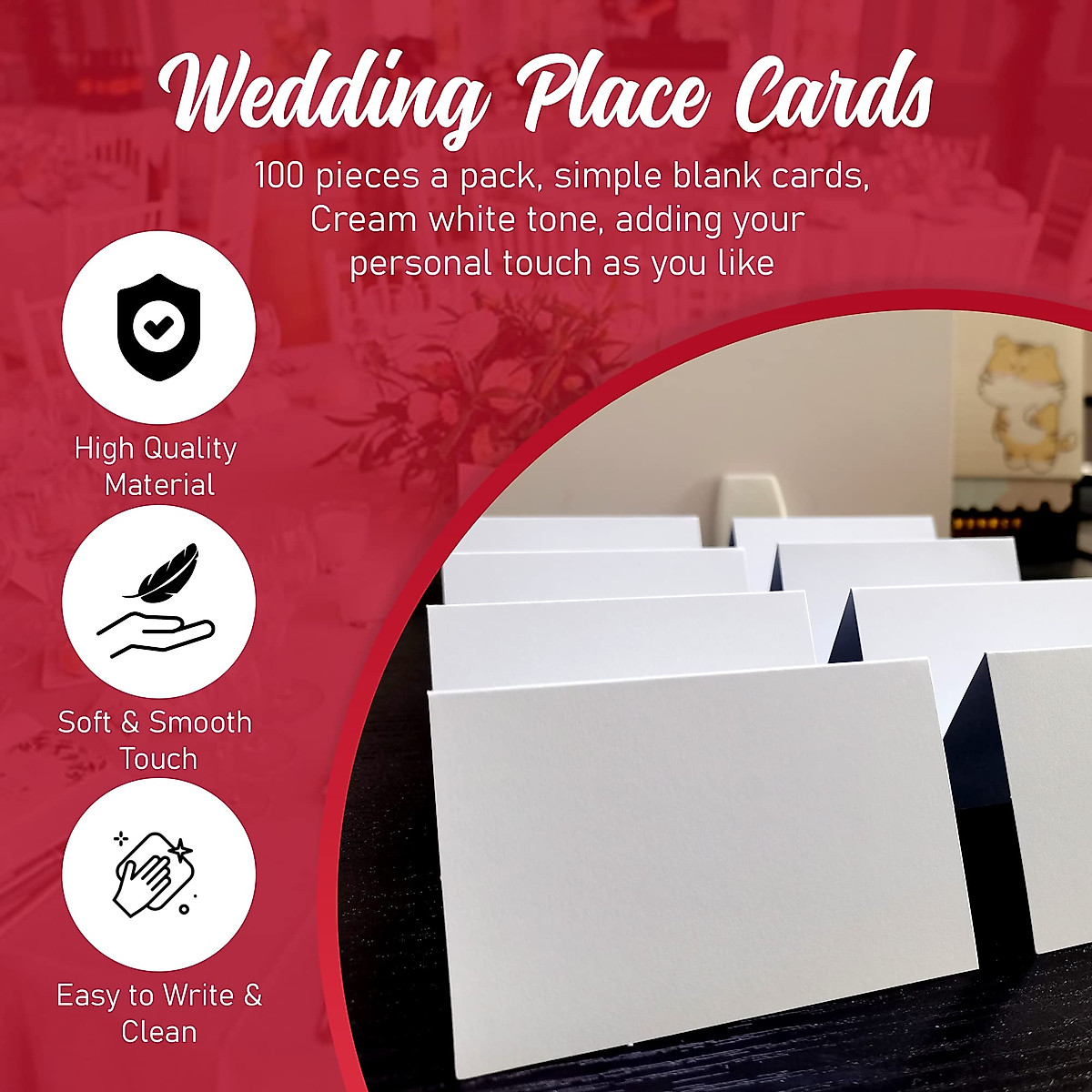 Evaster Place Cards Pack of 100. Premium Tent Name Place Cards for Table Setting 2.5x3.75 inches White Blank - Perfect Place Cards for Weddings, Banquets Dinner Parties and any other Events