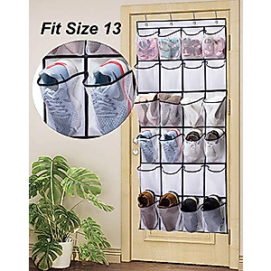 KIMBORA 2 Pack Over the Door Shoe Organizer 24 Large Mesh Pockets Hanging Shoe Holder Rack for Closet (white)