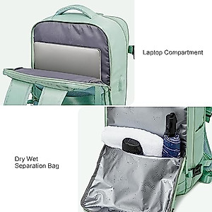 Lyweem Travel Laptop Backpack for Women 15.6 Inches Medium College Carry On Casual Backpack Flight Approved with USB charging Port, Cute Aesthetics School Daypack for Teen Girl with Wet Pocket, Green