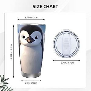 Cute Penguin Tumbler with Lid and Straw 20oz Stainless Steel Car Cup for Hot and Cold Drinks, Double Wall Insulated Travel Coffee Mug Reusable Drink Thermos Cup Birthday Gifts