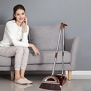 Brooms and Dustpan Set with 35" Long Handle, 181° Rotatable Standing Storage Buckle Type, Built-in Combs and Scraper, Lightweight & Robust, for Home, Kitchen, Room, Office, Floor Use