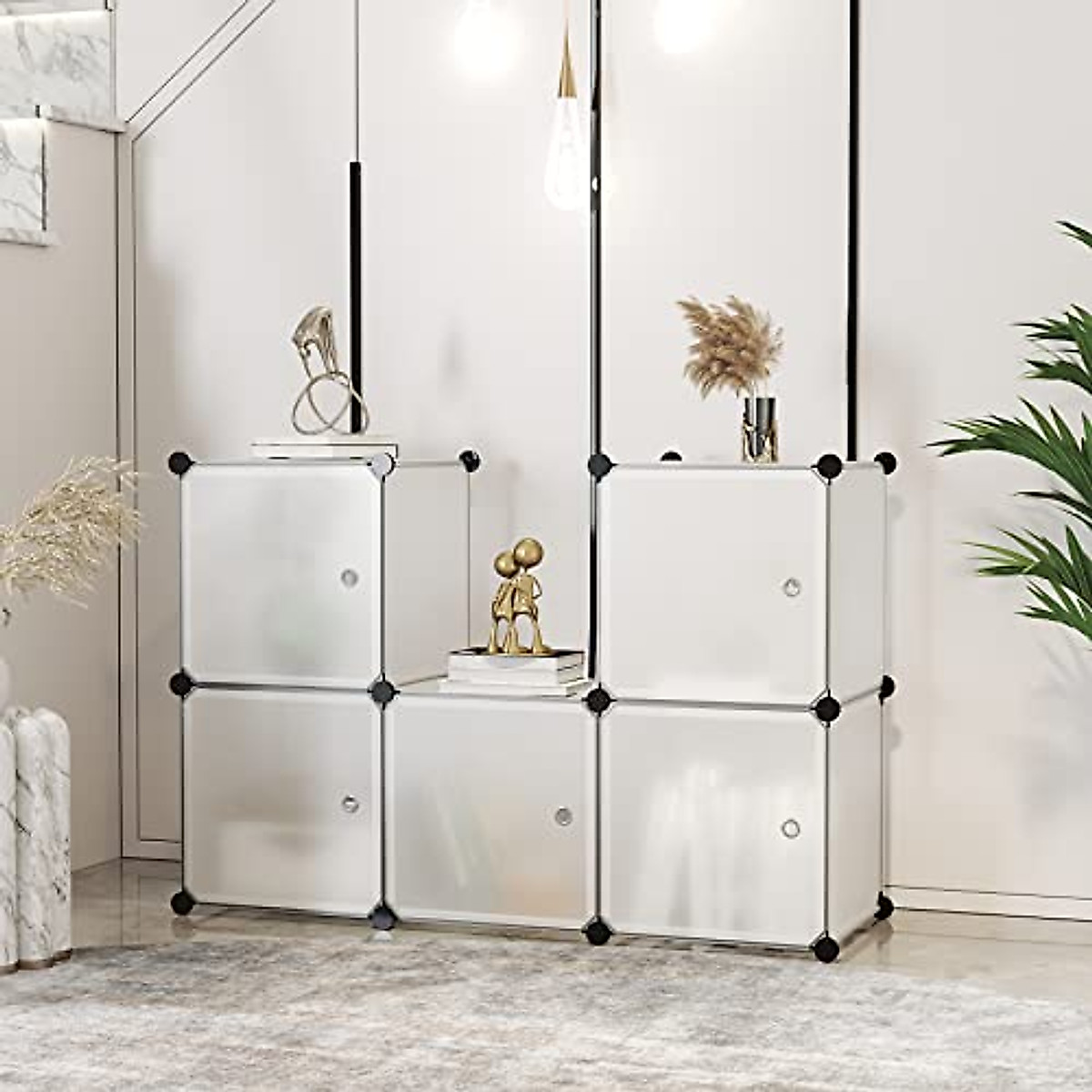 C&AHOME Cube Storage Organizer with Doors, 6-Cube Shelves, Closet Cabinet, DIY Plastic Modular Bookshelf Ideal for Bedroom, Living Room, 36.6”L x 12.4”W x 36.6”H White USBTM3006B-DOOR