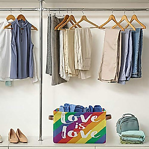 AUUXVA Storage Basket Love is LGBT Pride Storage Cube Box Durable Canvas Collapsible Toy Basket Organizer Bin with Handles for Shelf Closet Bedroom Home Office