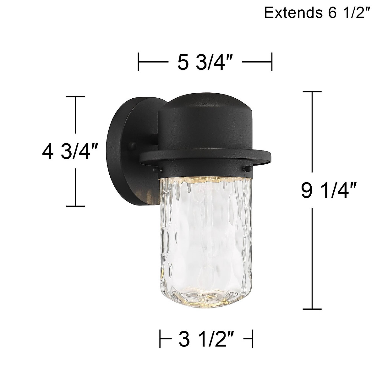 Possini Euro Design Mallow Modern Rustic Outdoor Wall Light Fixture LED Textured Black Steel 9 1/4" Clear Hammered Glass for Exterior House Porch Patio Outside Deck Garage Front Door Garden Home