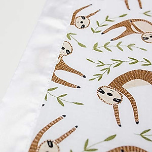 lulujo Baby Security Lovie Blankets| Unisex Softest Breathable Cotton Muslin Security Blanket with Silky Satin Trim| Neutral Comforting Blanket for Girls & Boys | 16in by 16 in| Sloth