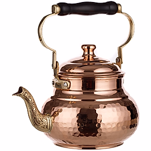 DEMMEX 1mm Thick Hammered Copper Tea Pot Kettle Stovetop Teapot, 1.6-Quart