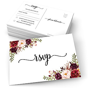 321Done RSVP Postcards (Set of 50) Red Roses Floral 4" x 6" - Blank with Mailing Side, Response Cards for Bridal Shower, Wedding, Party - Made in USA - White
