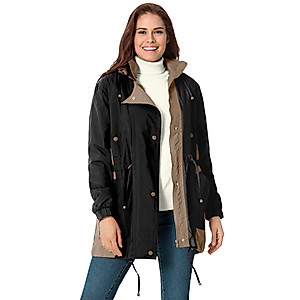 Woman Within Women's Plus Size Colorblocked Taslon Anorak - 1X, Black Bark