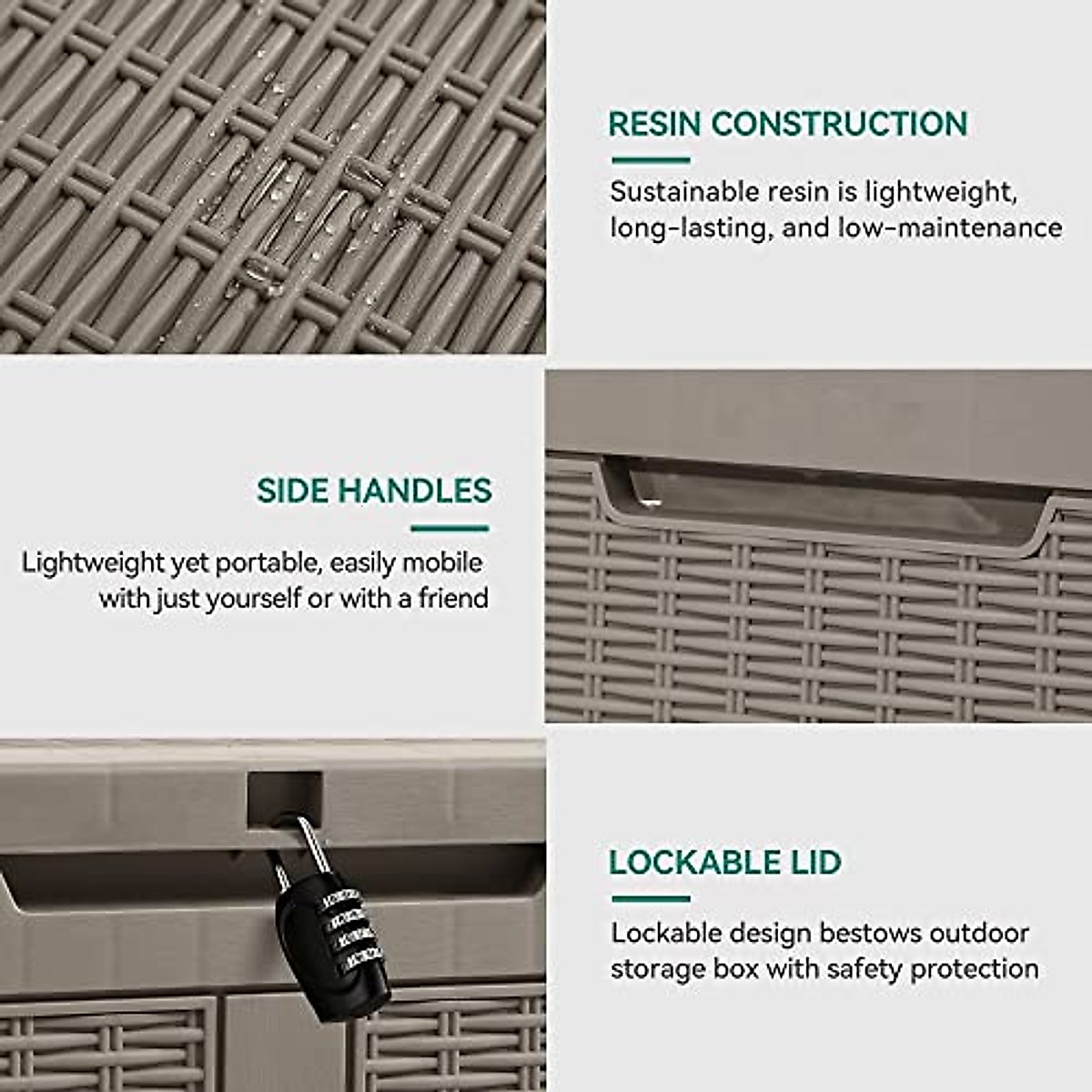 YITAHOME 100 Gallon Large Deck Box w/Storage Net, Resin Outdoor Storage Boxes, Waterproof Patio Cushion Storage Bench for Patio Furniture, Pool Supplies, Garden Tools- Rattan,Lockable (Light Brown)