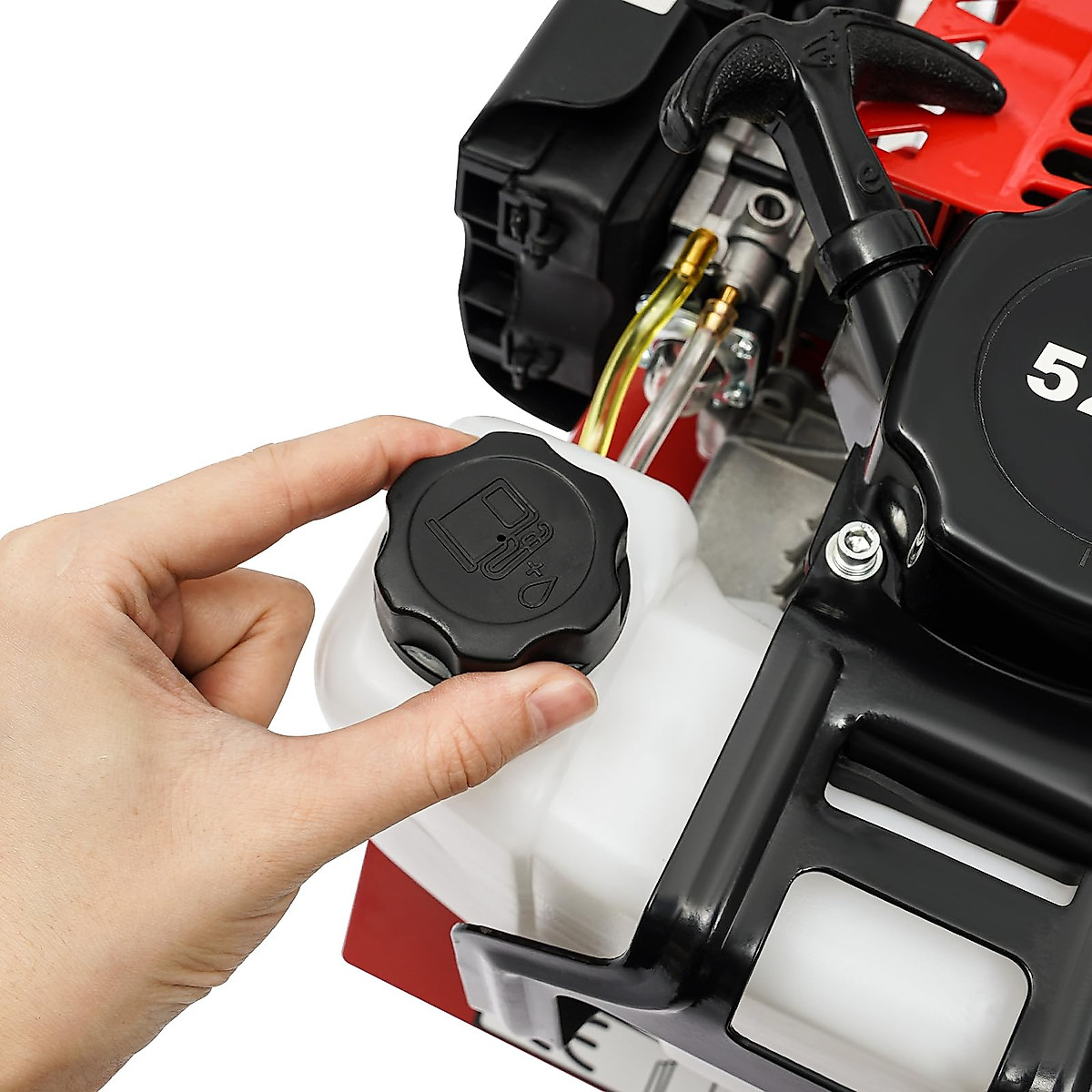 Tiller Cultivator, Powerful 52cc 2 Stroke Air-cooled Gas Engine, Gear Drive Transmission, Farm Yard Garden Tilling Tool, 6500 rpm, Red