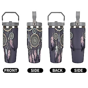 WITHSBKK 30oz Car Cup Dream Catcher Printed with Portable, Stainless Steel Travel Mug, Vacuum Insulated Tumbler And Straw, Leakproof for Car & Outdoor, UV Printed Design